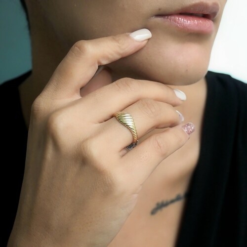 14k Solid Gold Tiny Croissant Ring Thin Croissant Gold Dome - Etsy