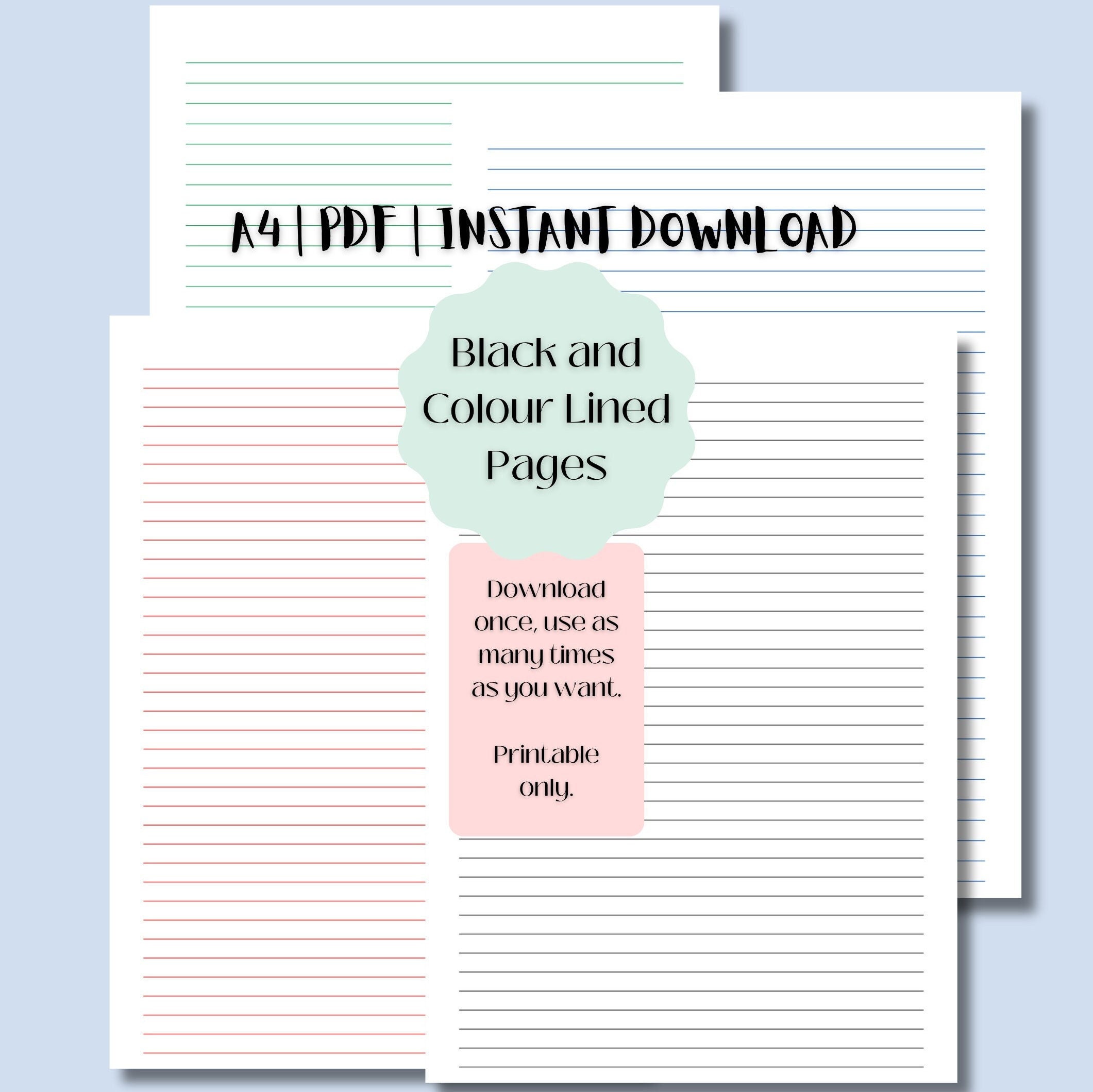 Printable A4 Lined Pages, PDF A4 Colour Lined, A4 Pages, Black Lined ...