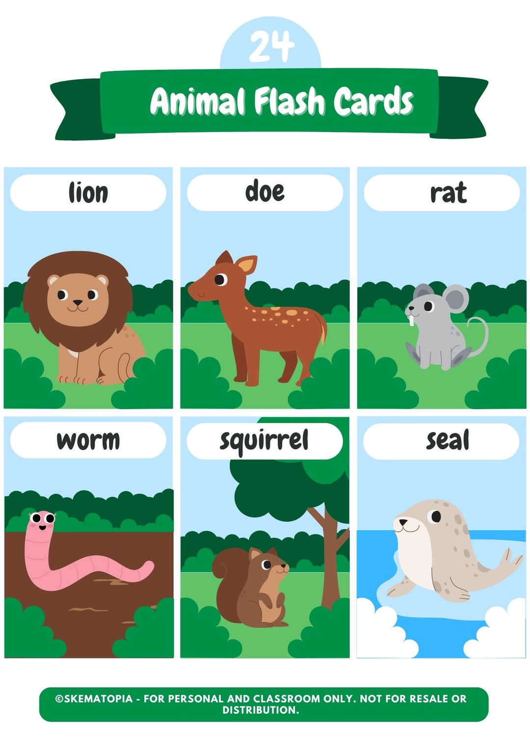 24 Animal Cards Montessori Flashcards Pre-school Card Educational ...