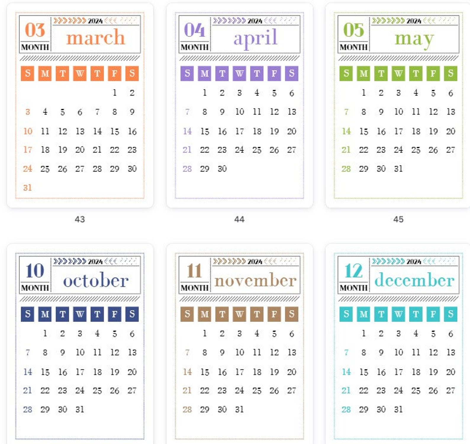 Simple Grid Calendar 2024 - Etsy