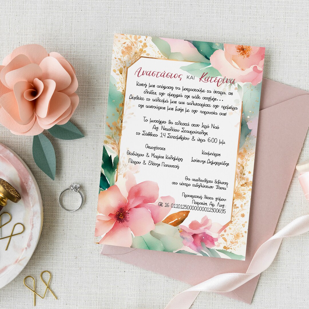 Printable Wedding Invitation, Greek Wedding Invitation, Floral ...