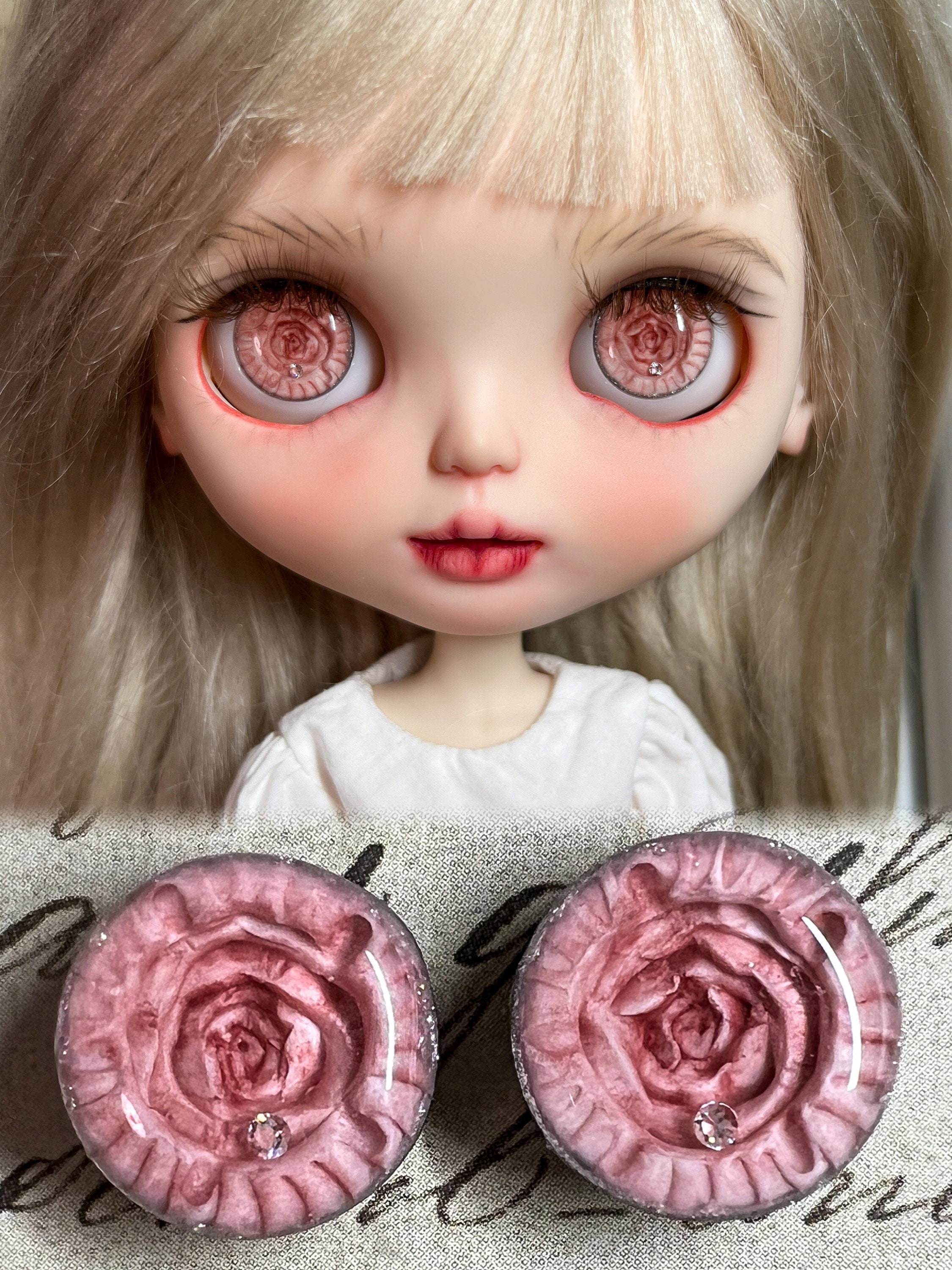 Realistic Blythe Eyes/hand Painting Rose Blythe Eye Chips With Swarovski Crystal / Dimond Eye ...