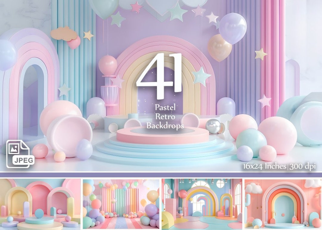 41 Pastel Retro Photography Backdrops | Colorful Rainbow Digital ...