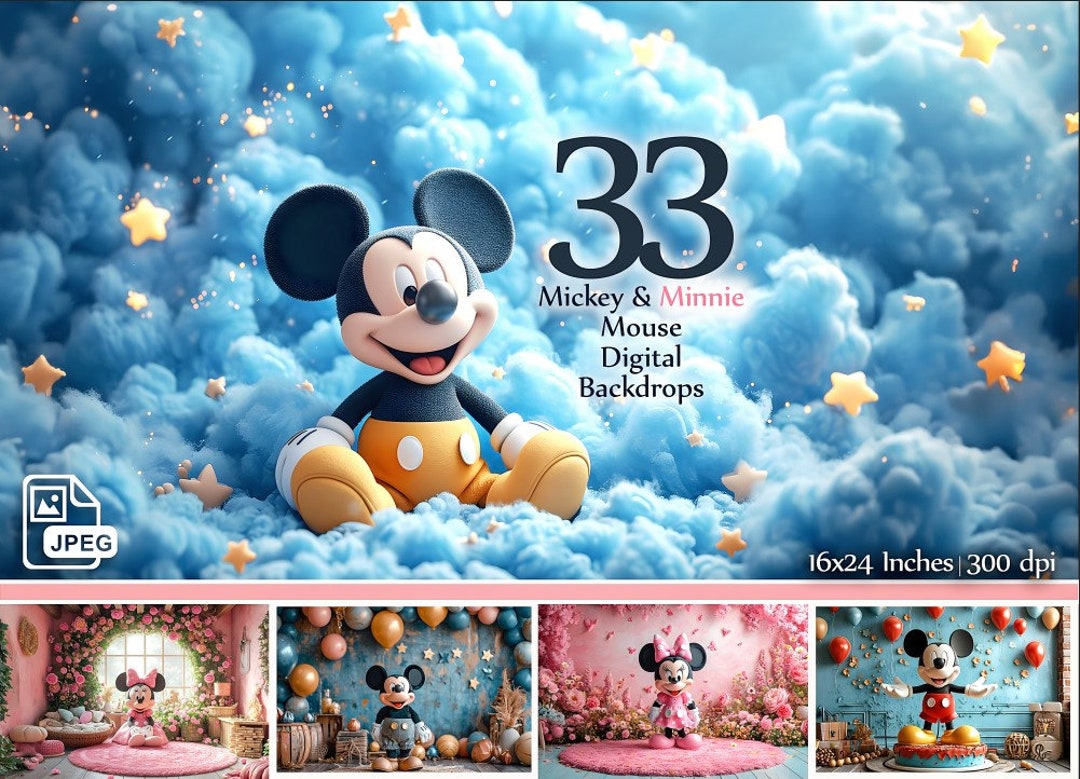 Mickey & Minnie Mouse Digital Backdrops: Kids Birthday, Cake Smash ...