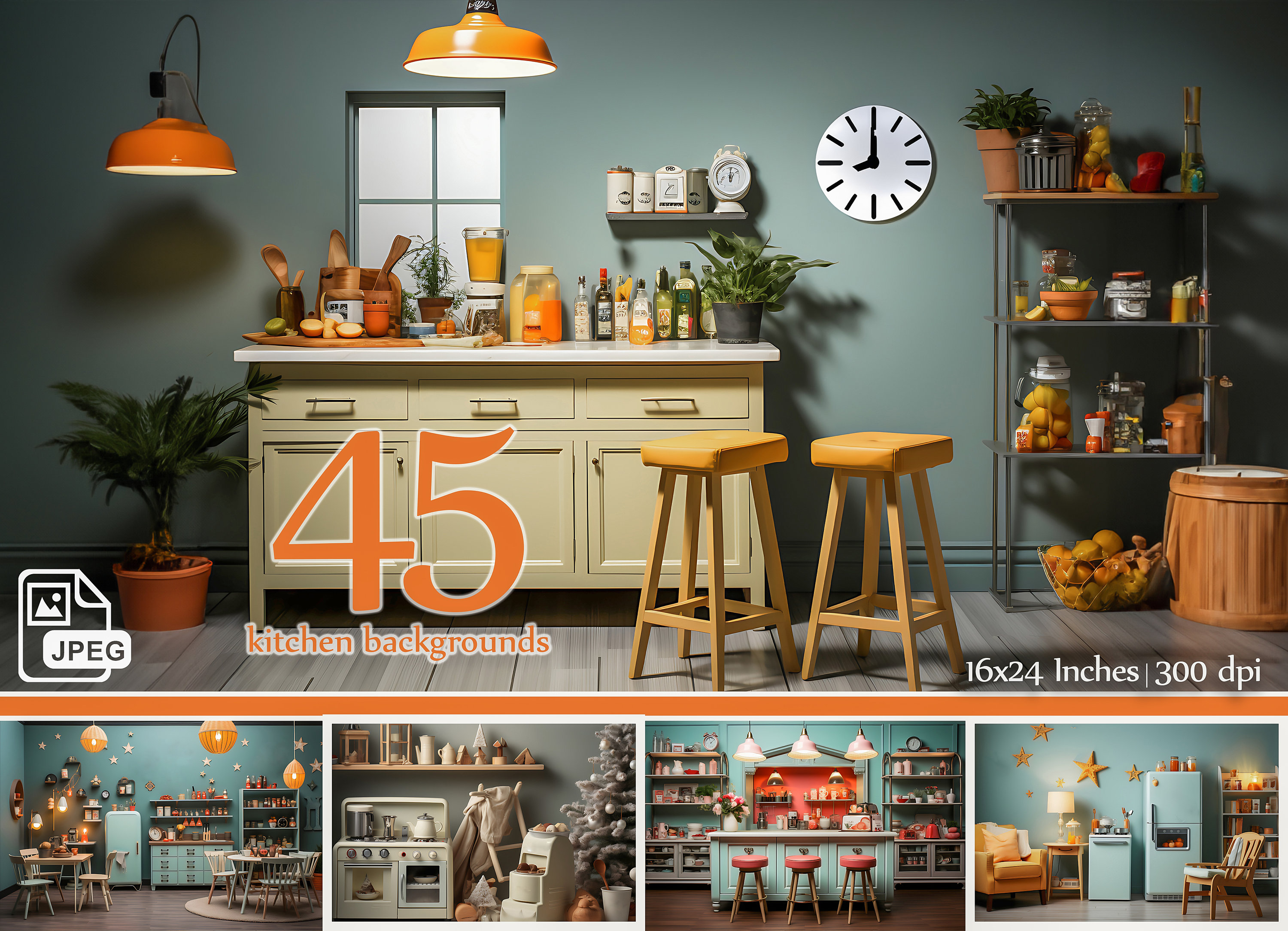 45 Kitchen Digital Background for Photography, Rerto Country Kitchen Digital Backdrop for ...