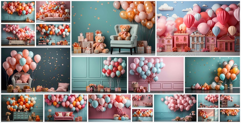 40 Pastel BIRTHDAY ROOM Backdrops, Balloons, GIFTS, Cake Smash ...