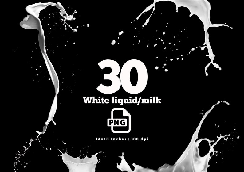 Milk Splash Clipart: 30 White Liquid PNG Overlays (14x10" 300dpi) - Etsy