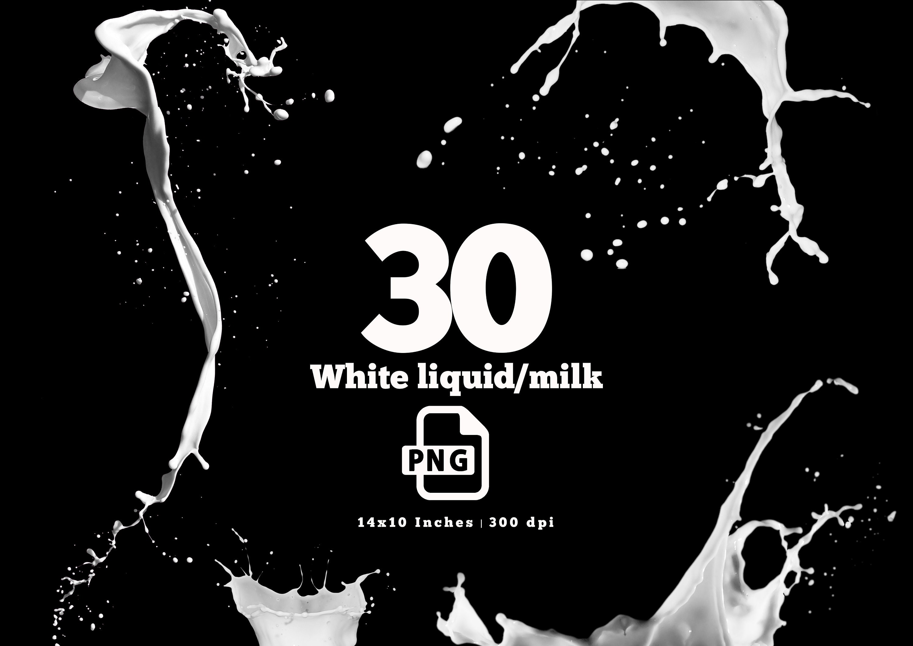 Milk Splash Clipart: 30 White Liquid PNG Overlays (14x10" 300dpi) - Etsy