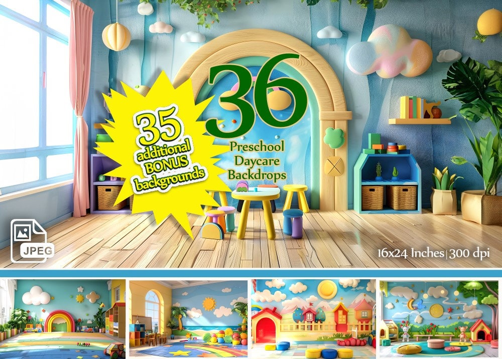 71 Preschool Daycare Digital Backdrops, 35 Additional Backgrounds Bonus ...