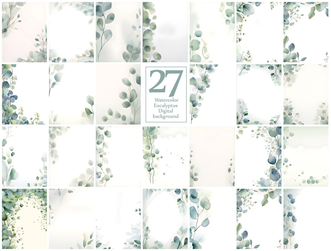 Watercolor Eucalyptus Backgrounds: 5x7 Digital Paper (digital Download ...