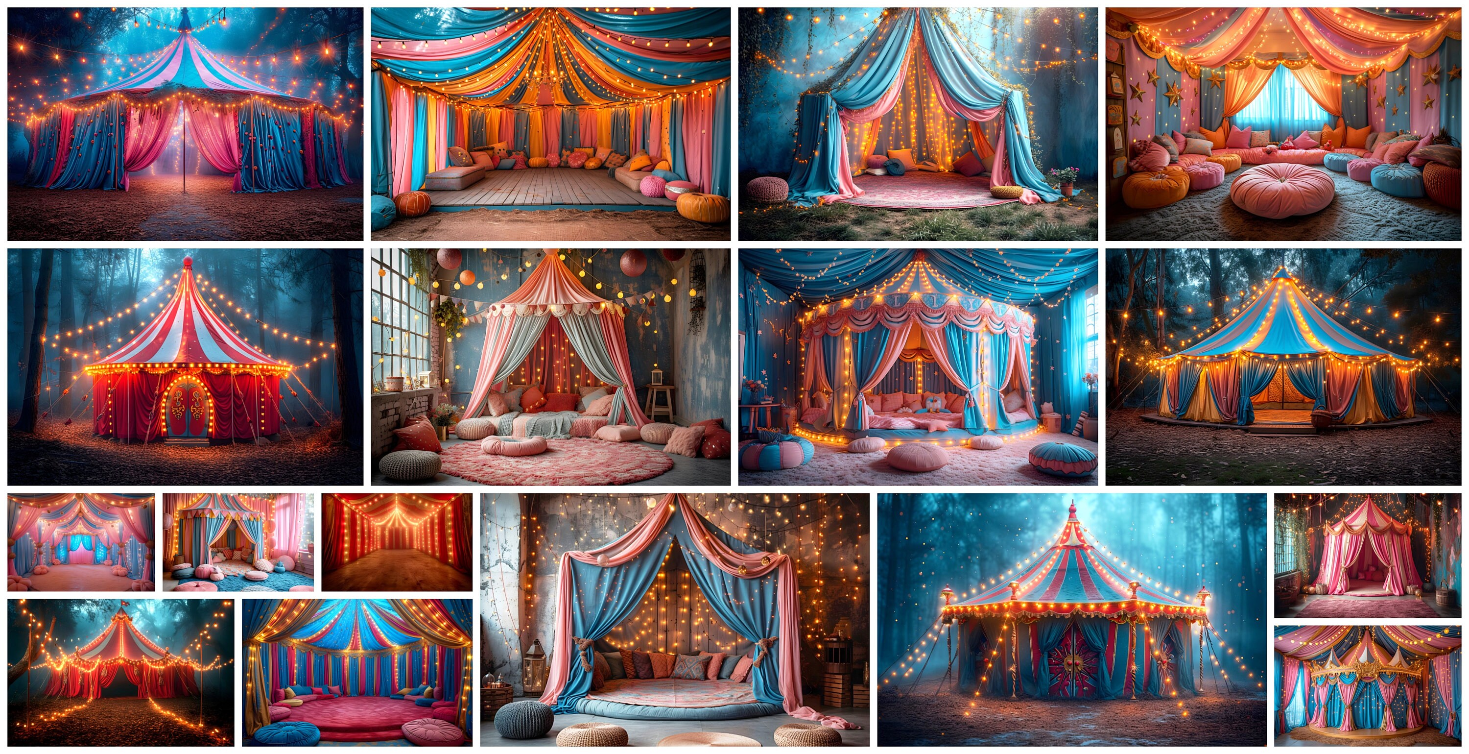 34 Circus Tent Digital Backdrop, Circus Themed Backdrop Set, Curtain ...