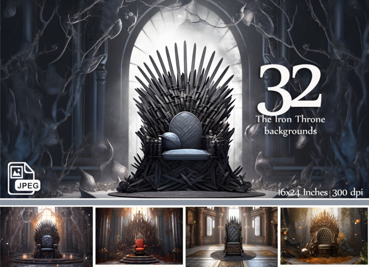 32 Iron Throne- Digital Backdrop, Medieval Fantasy Throne Room Digital ...