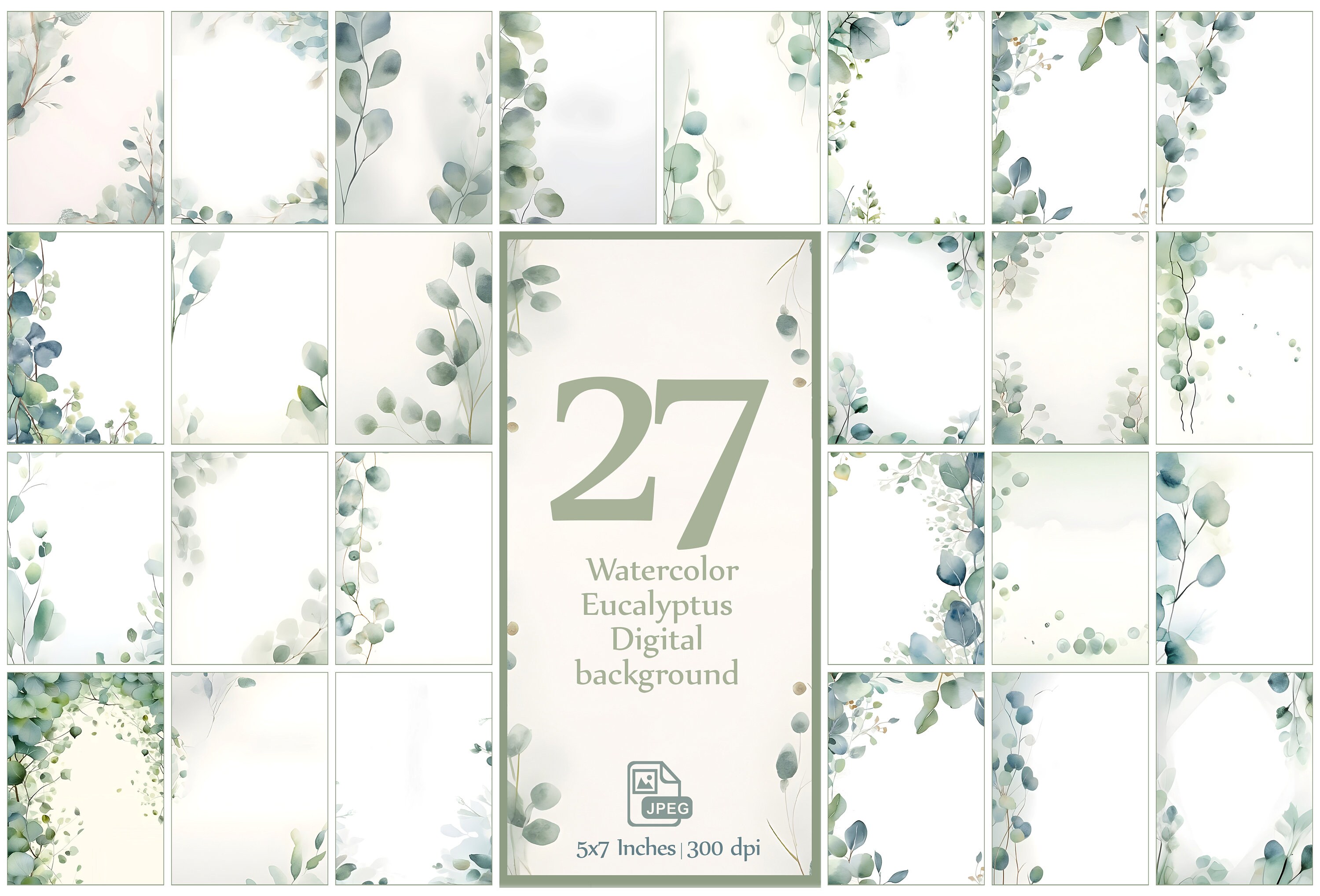 Watercolor Eucalyptus Backgrounds: 5x7 Digital Paper (digital Download ...