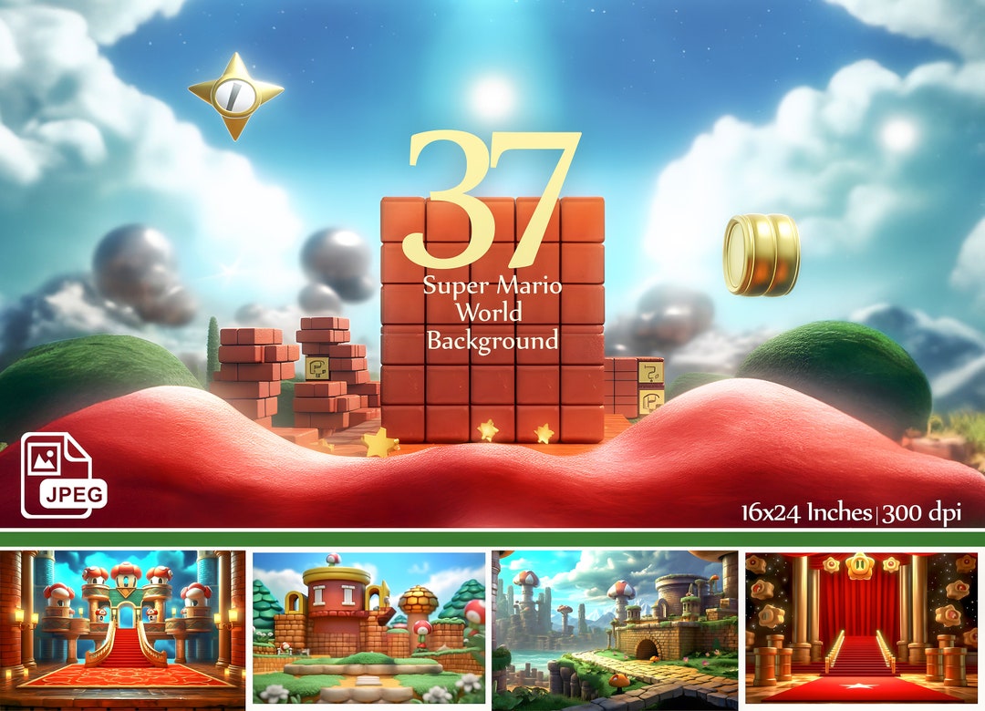 37 Super Mario World Backgrounds | Gamer Party Digital Backdrops ...