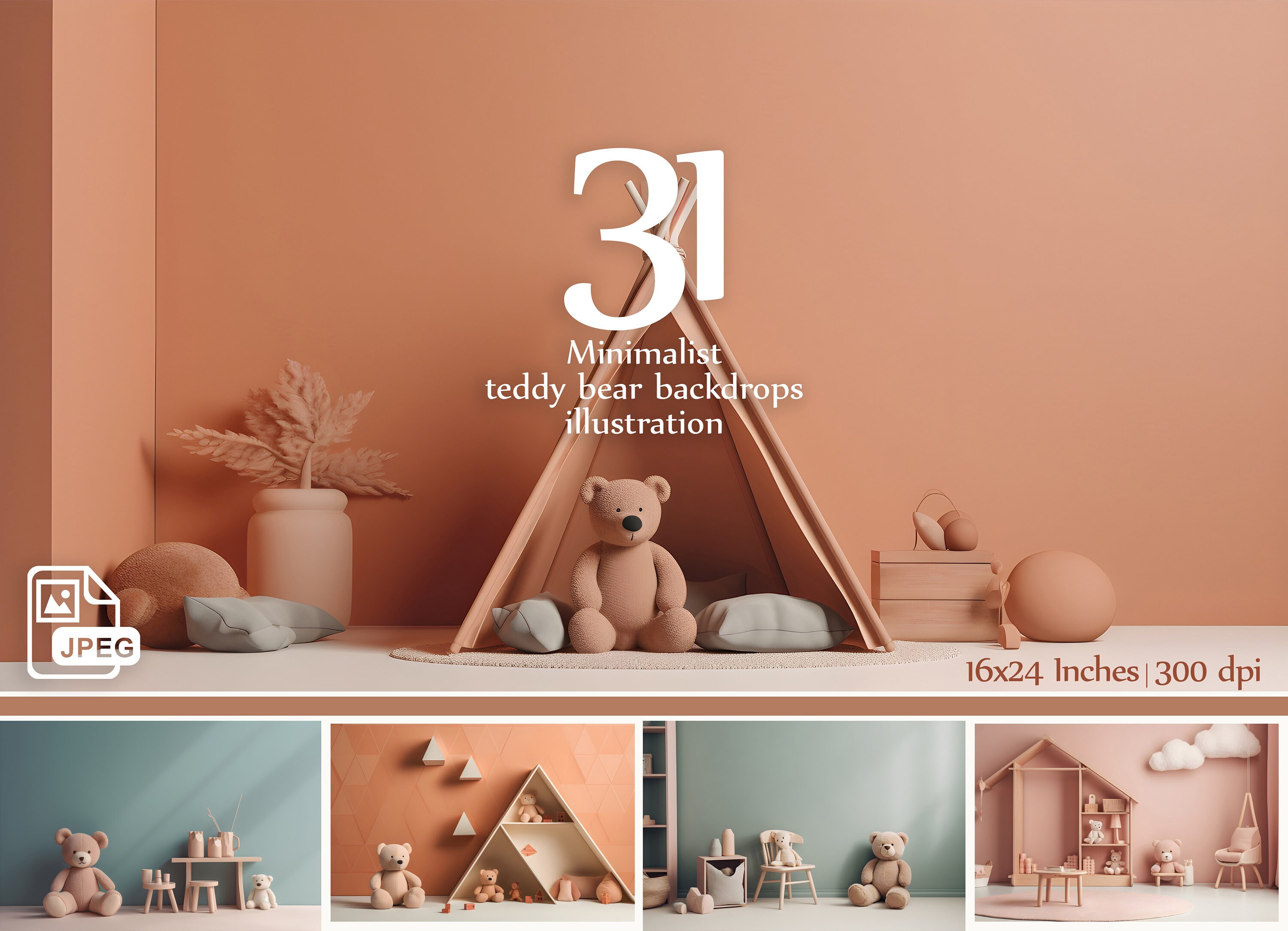 31 Digital Toddler Backdrops Teddy Bears Collection, Illustrations and ...