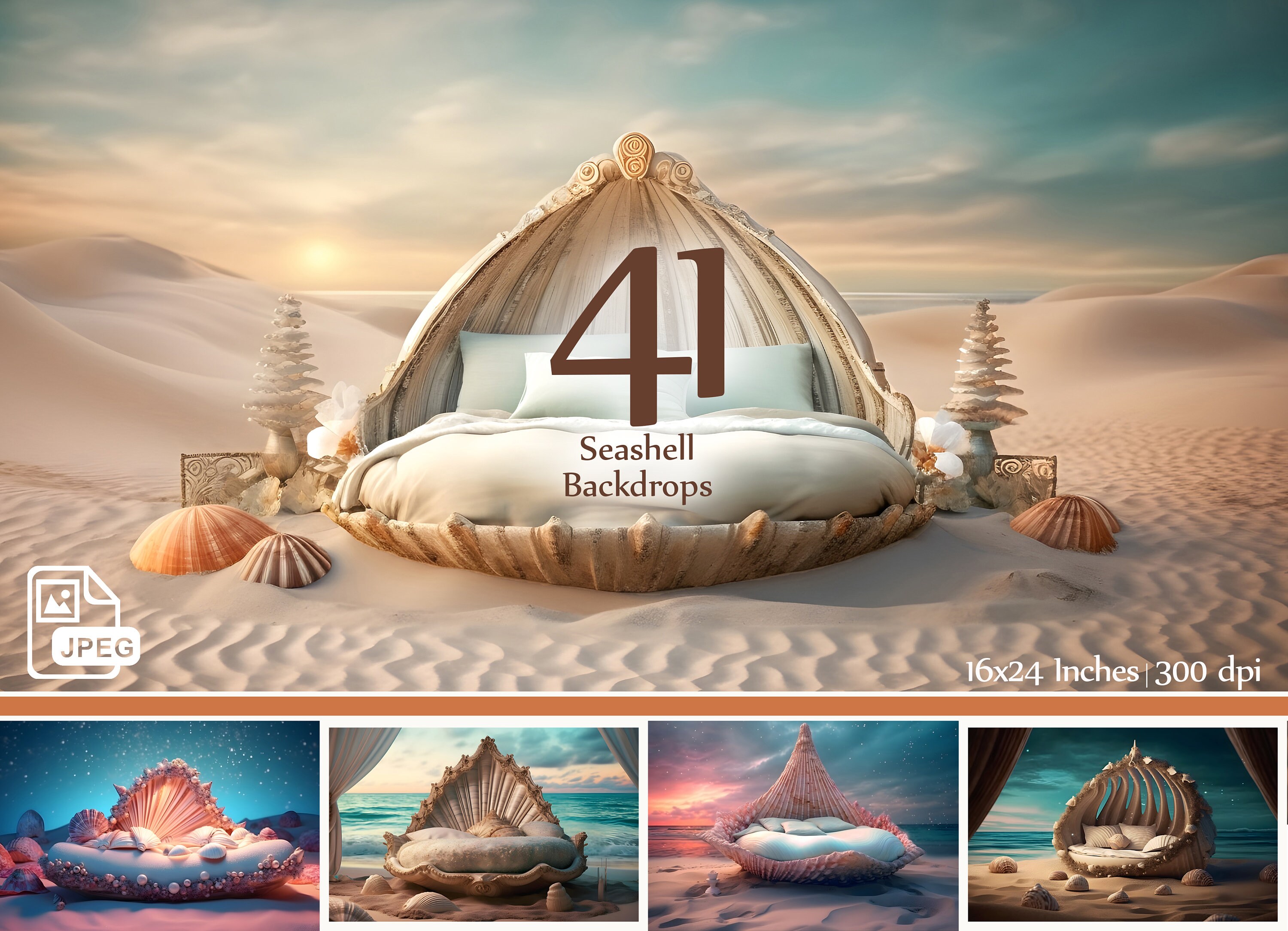 Mermaid Bed on Shell, Digital Backdrop, Fantasy Digital Background ...