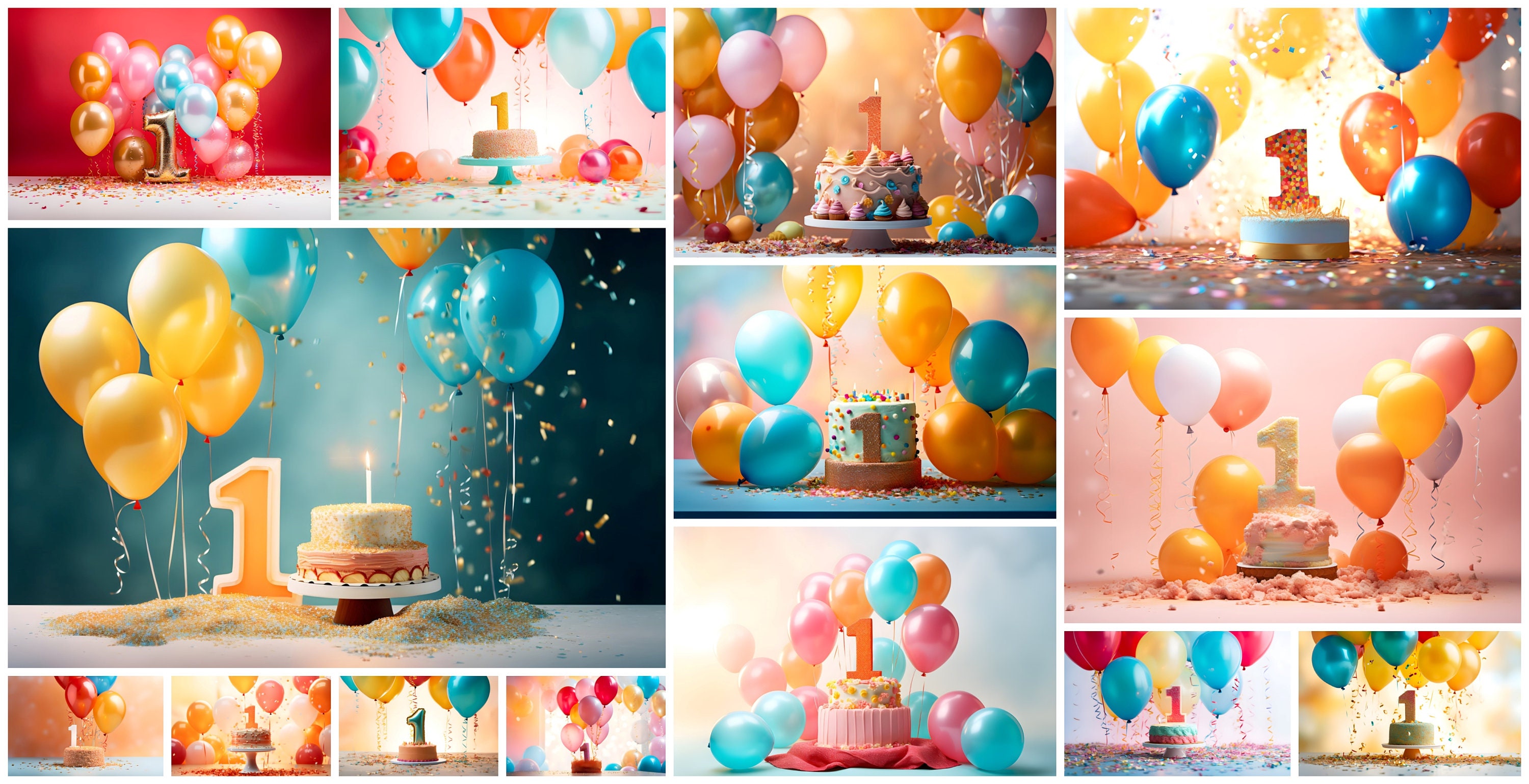 29 First Birthday Digital Backdrop, One Year Digital Background, 12 ...
