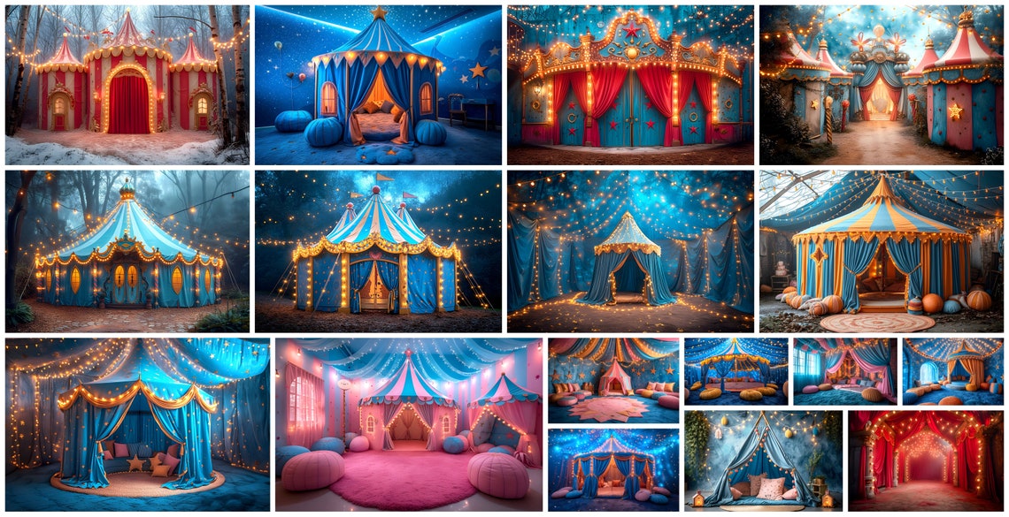 34 Circus Tent Digital Backdrop, Circus Themed Backdrop Set, Curtain ...