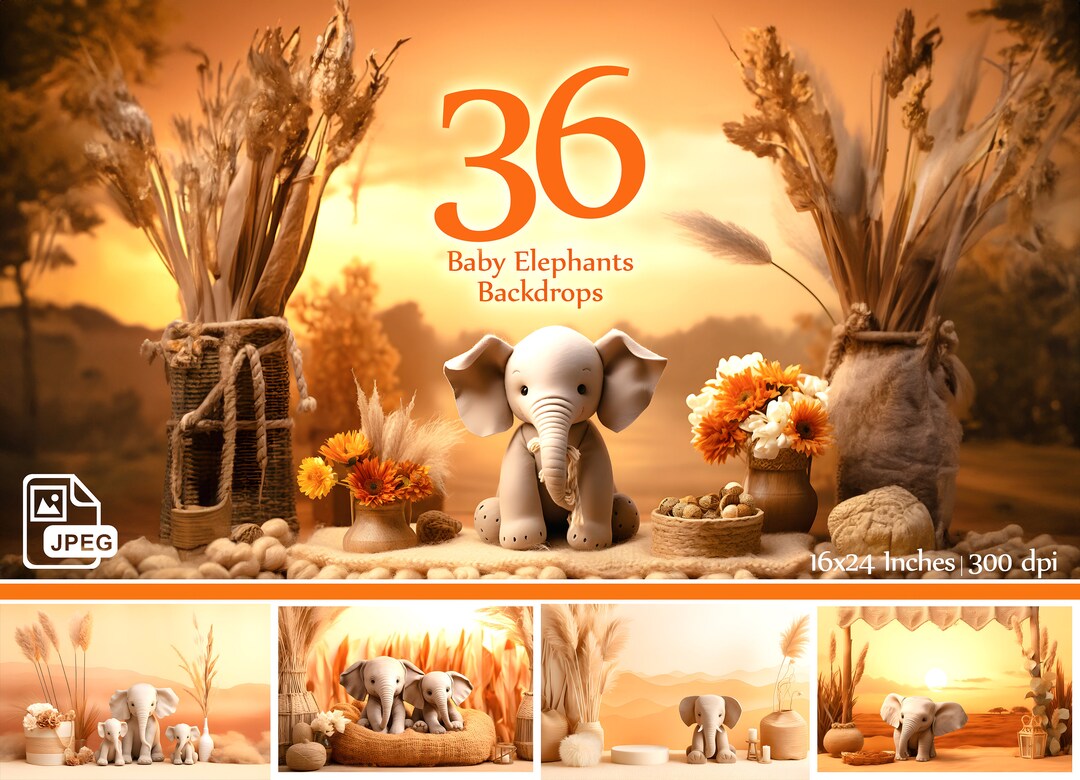 36 Baby Elephant Nursery Backdrops: Safari Jungle Theme (digital ...