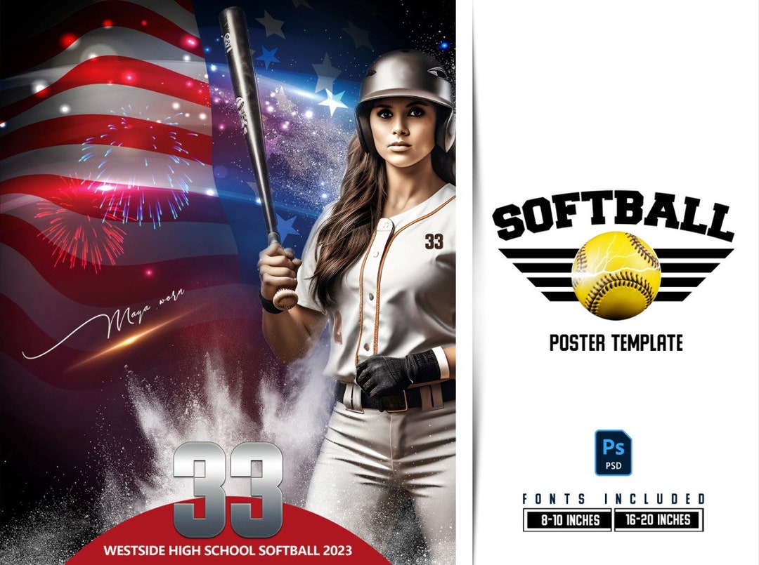Photoshop Softball Poster Template, Digital Sports Background Tball ...