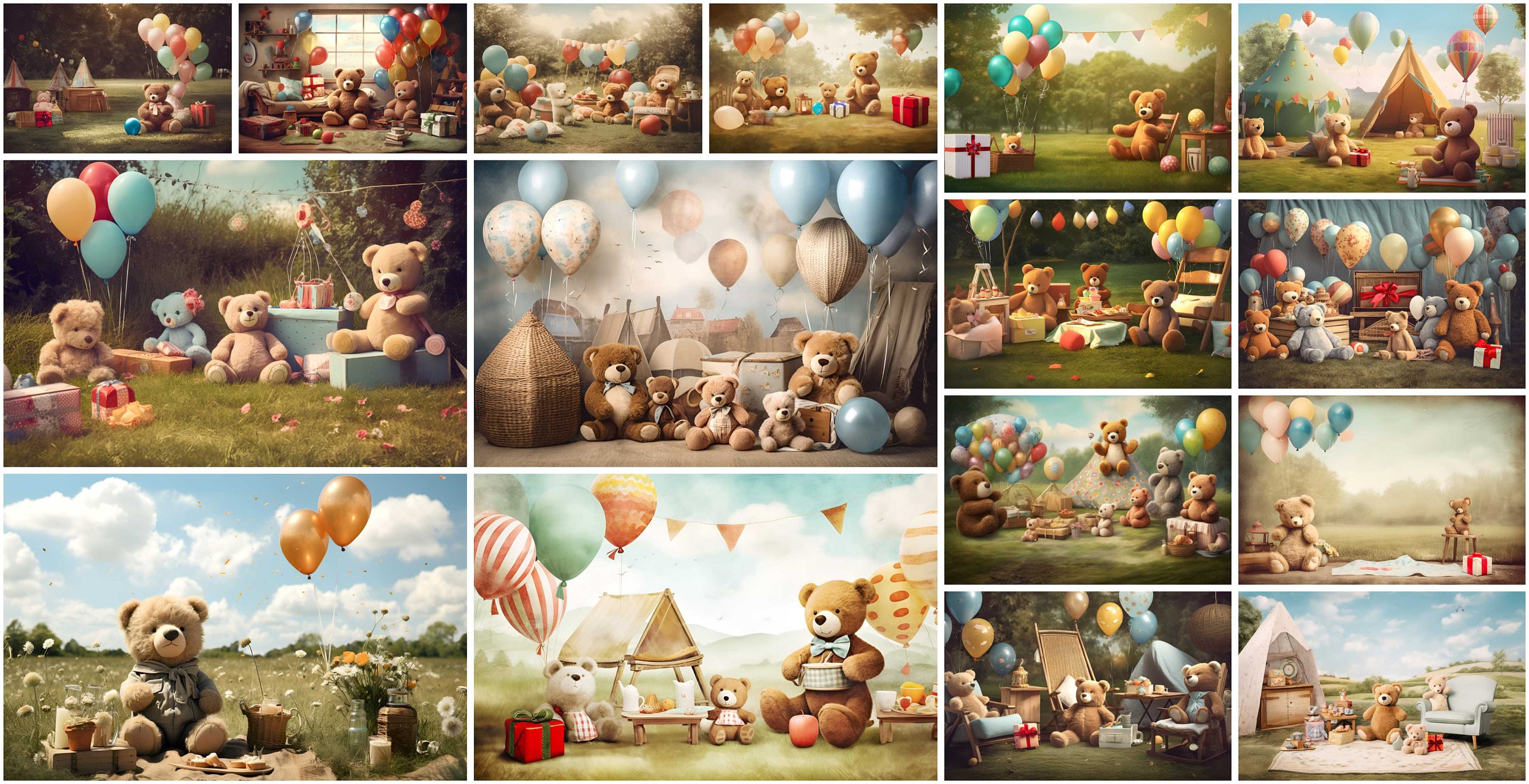 31 Teddy Bear Birthday Picnic Party Backdrops, Toddler Backdrops, Teddy ...