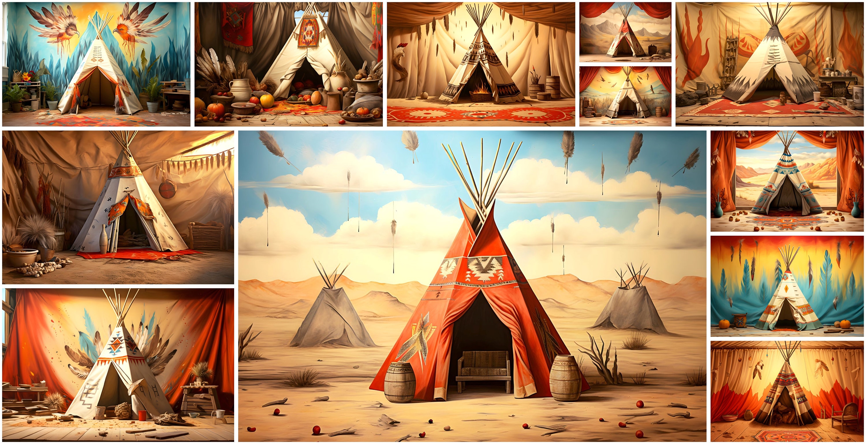 24 Native Indian Tent Digital Backdrop, Tipi, Native American Conical ...