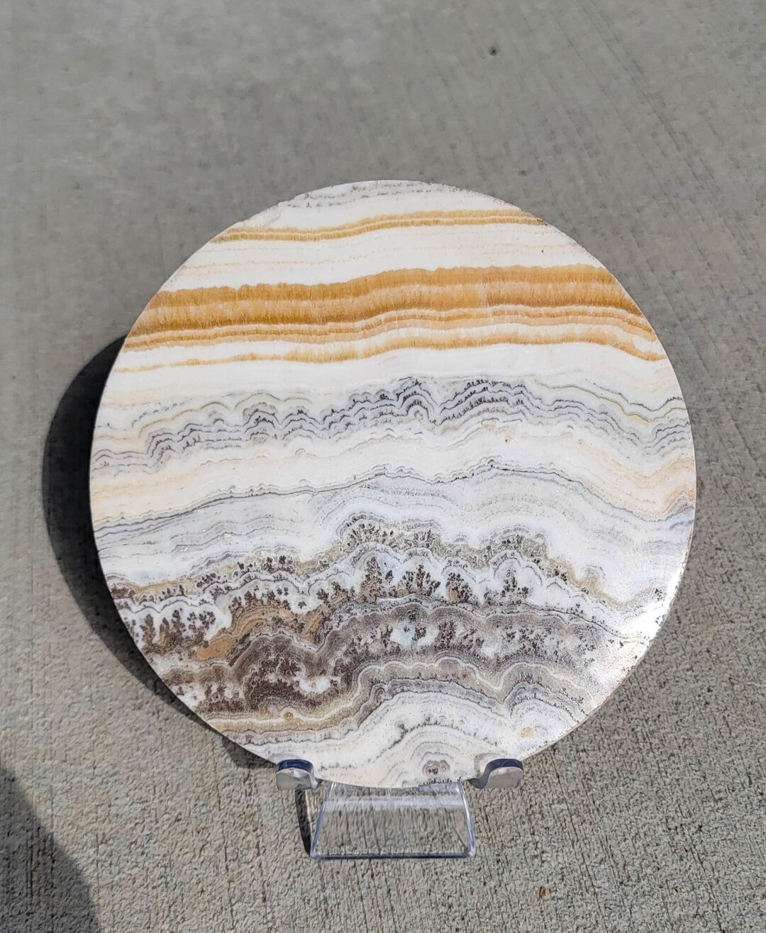 Beautiful Orange Calcite Banded Circular Slab With Clear Stand - Etsy