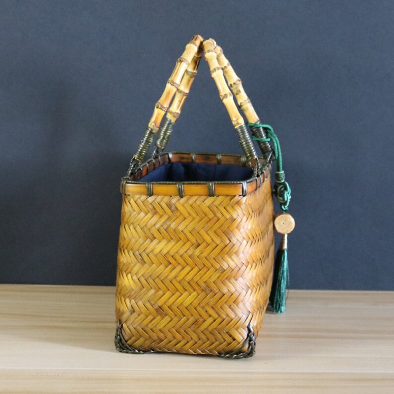 Pure Handmade Bamboo Bag, Bamboo Woven Handbag, With Hanging Pieces ...