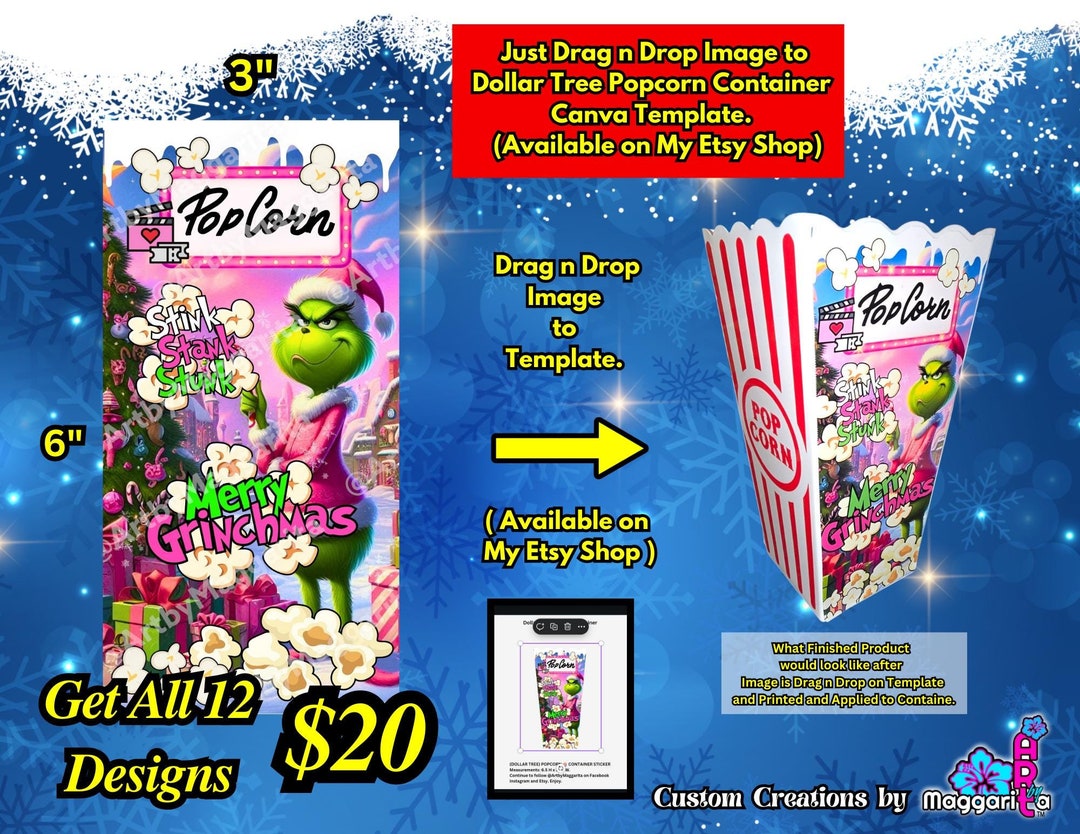 12 Different Grinchmas Popcorn Container Designs BUNDLED 3 X 6 for ...
