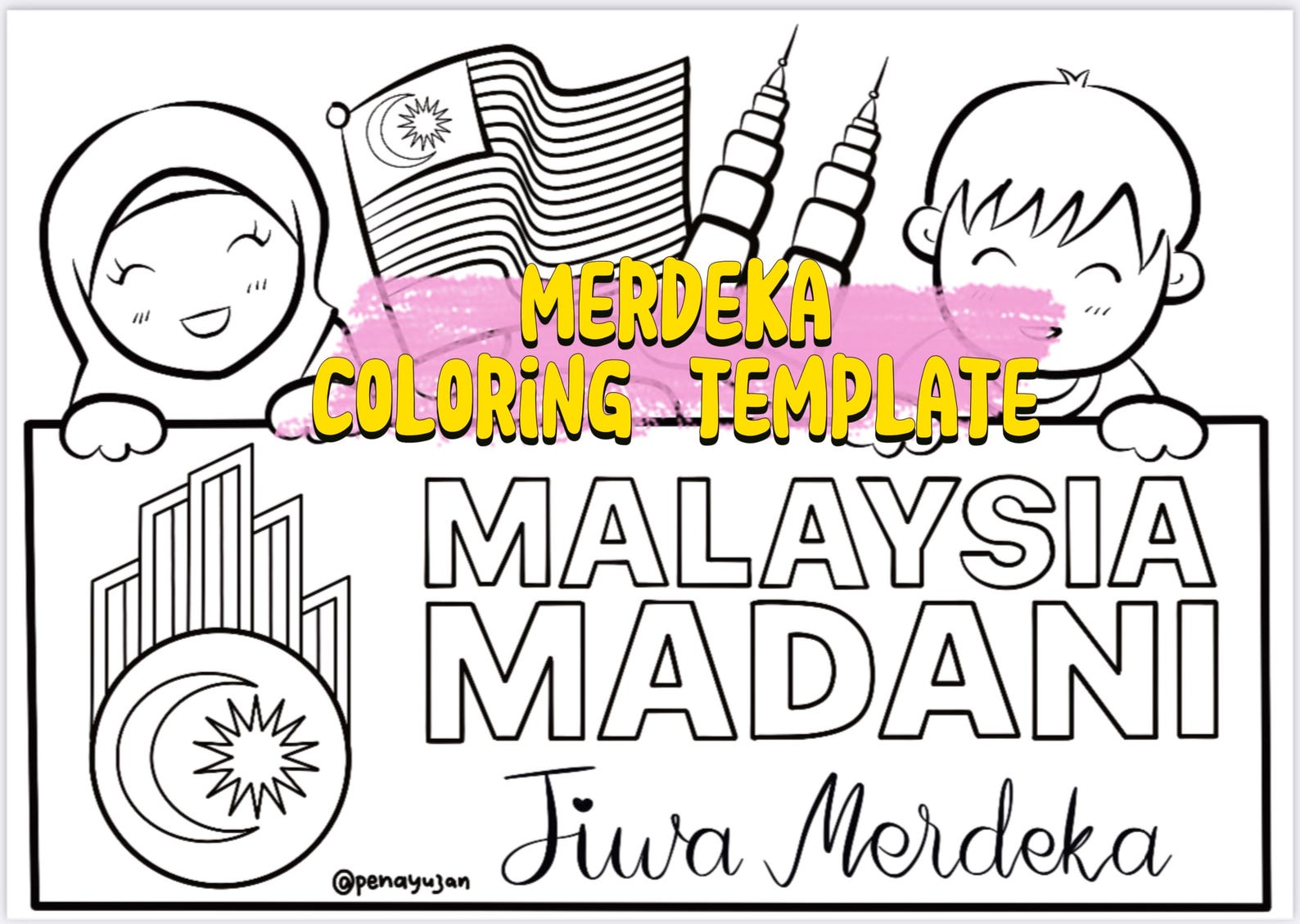 Malaysia Merdeka Poster 2 Sheet PDF Printable Coloring Sheet by Ayu Zan ...