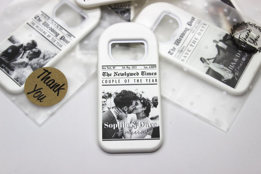 Customizable Newspaper Photo Wedding Favor Bottle Opener Magnet - Etsy