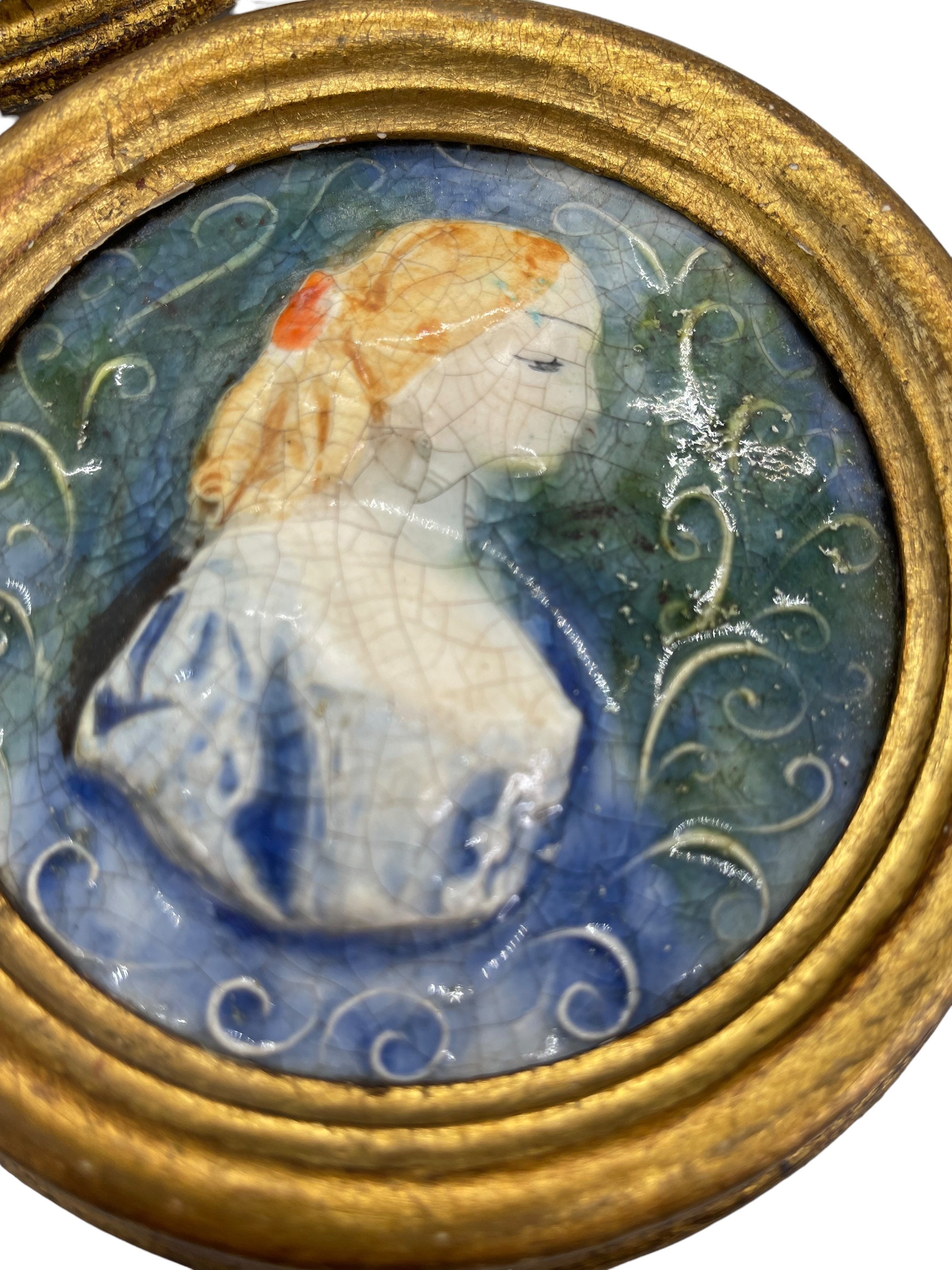 VTG 2 Small Gold Round Hand Painted Ceramic Frames Porcelain Faces ...