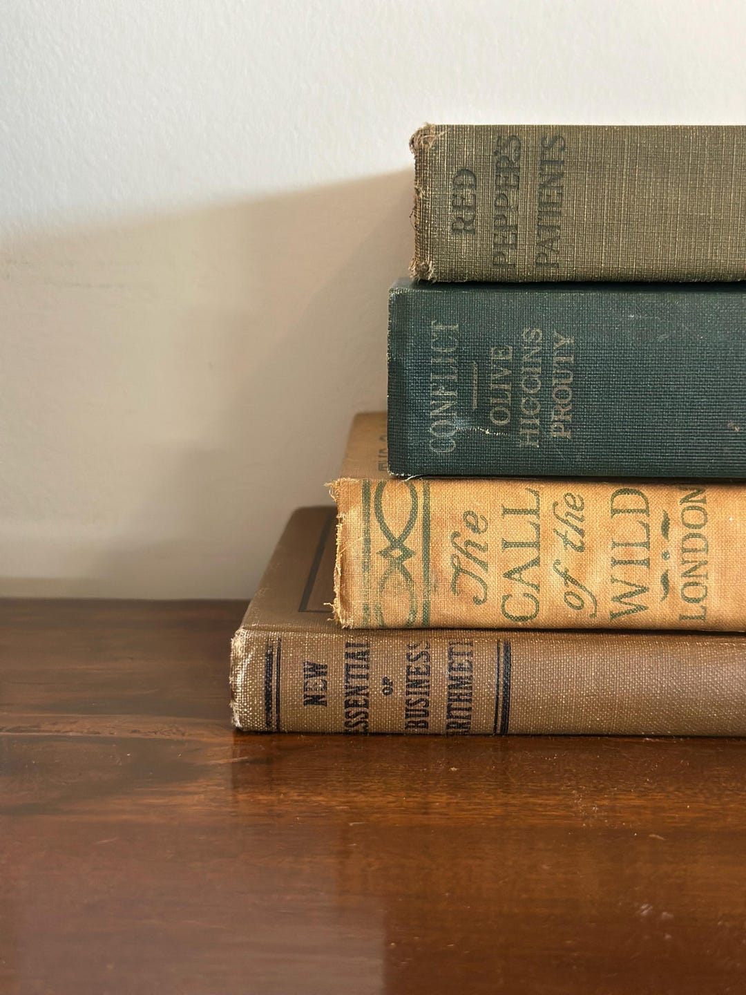 Antique Vintage Green Book Stack, Shabby Chic Distressed Book Bundle ...