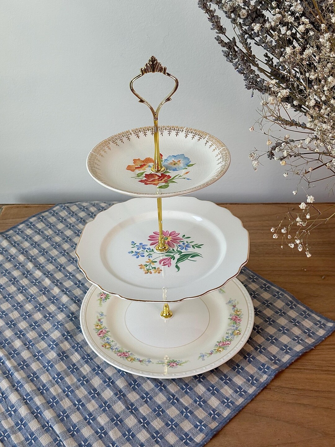 Vintage 3 Tiered Mini China Dessert Stand | Floral Plate Tray for Tea ...