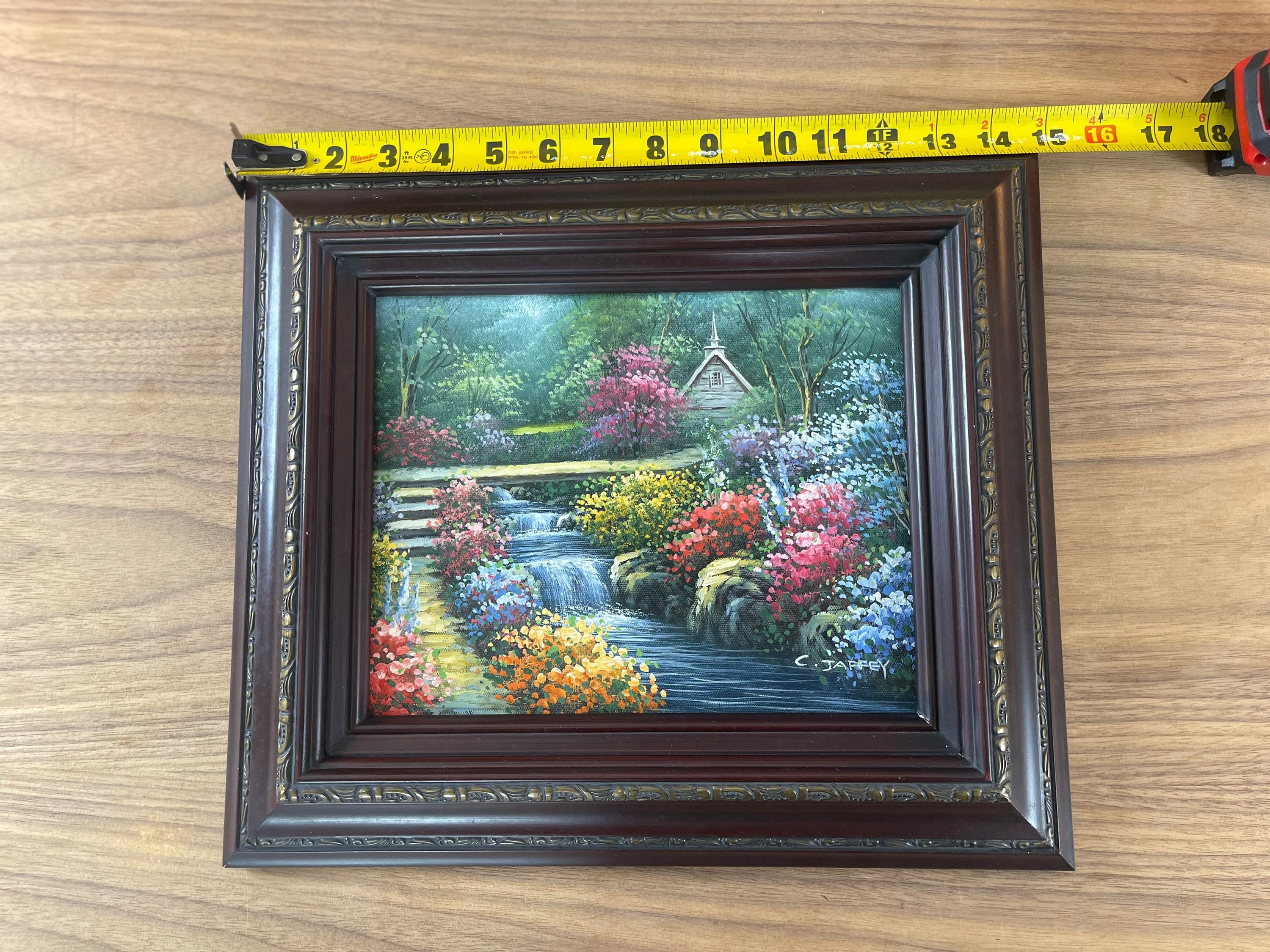 Rare C Jaffey Original Oil Painting Framed, Waterfall Flower Garden and ...