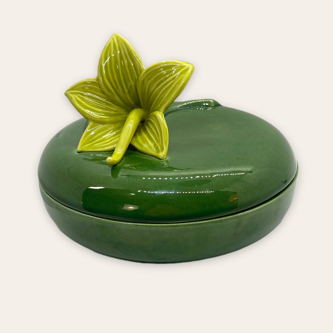 Vintage Royal Haeger Green Lily Candy Dish, Mid-century Modern Covered ...