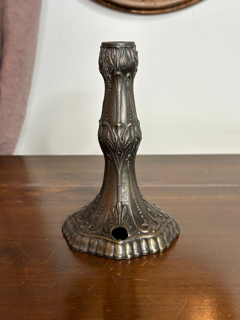 Antique Mini Lamp Base Part, L&LWMC 9877 White Metal Cast Flemish, Tiffa Mini Lamp Base, Vintage ...