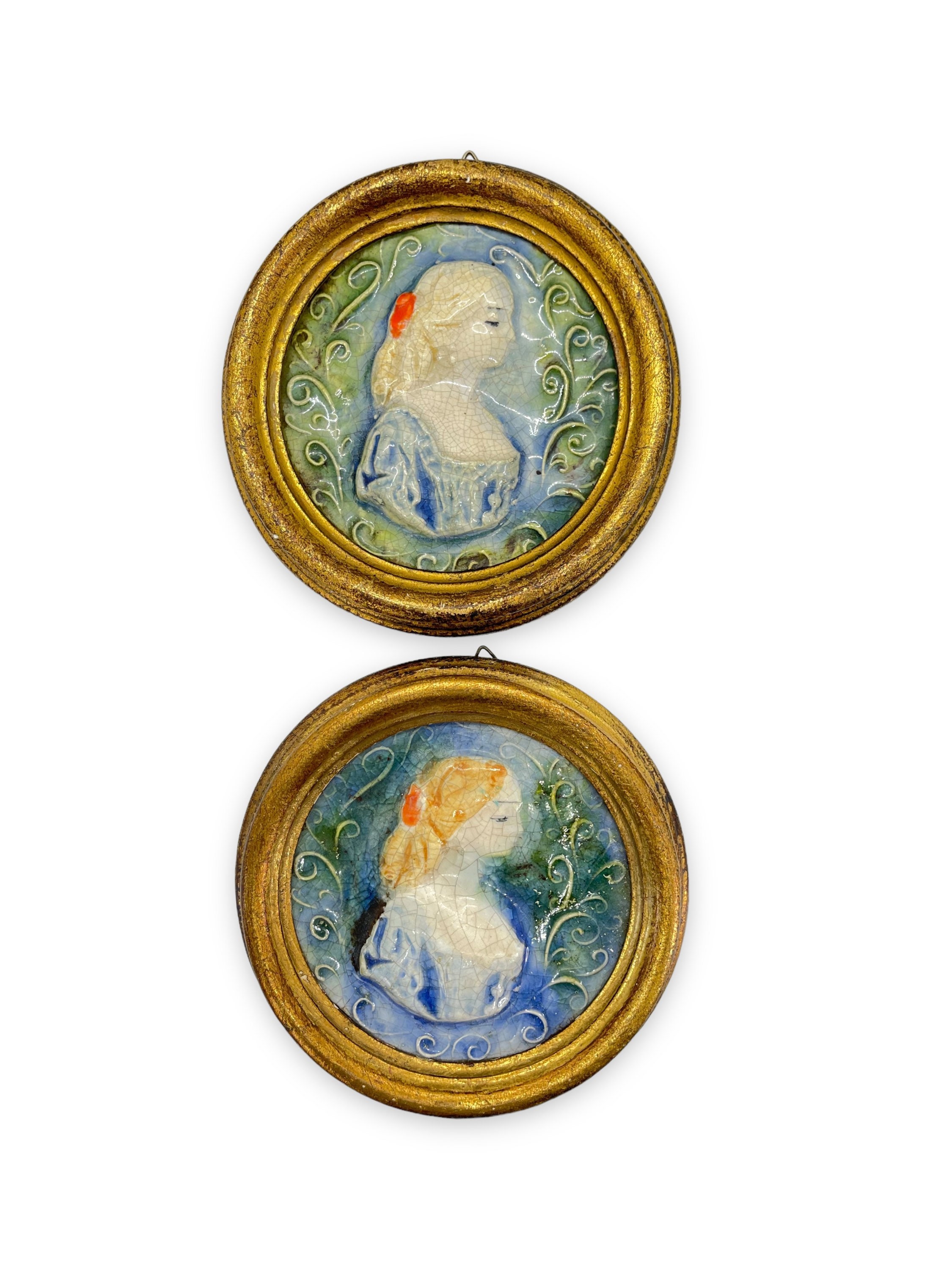 VTG 2 Small Gold Round Hand Painted Ceramic Frames Porcelain Faces ...