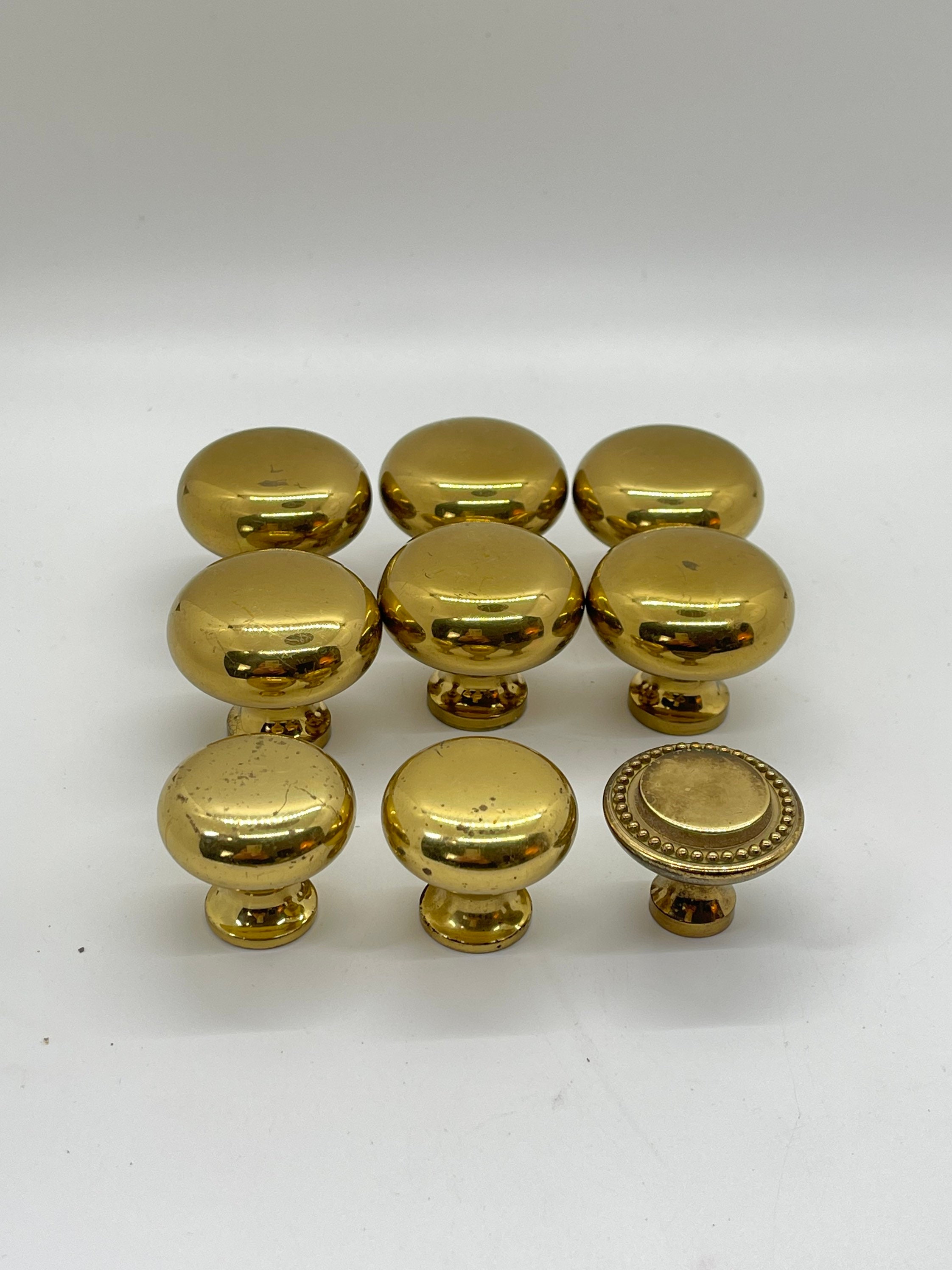 Vintage Solid Brass Round Furniture Knobs Pulls, Solid Brass Cupboard ...