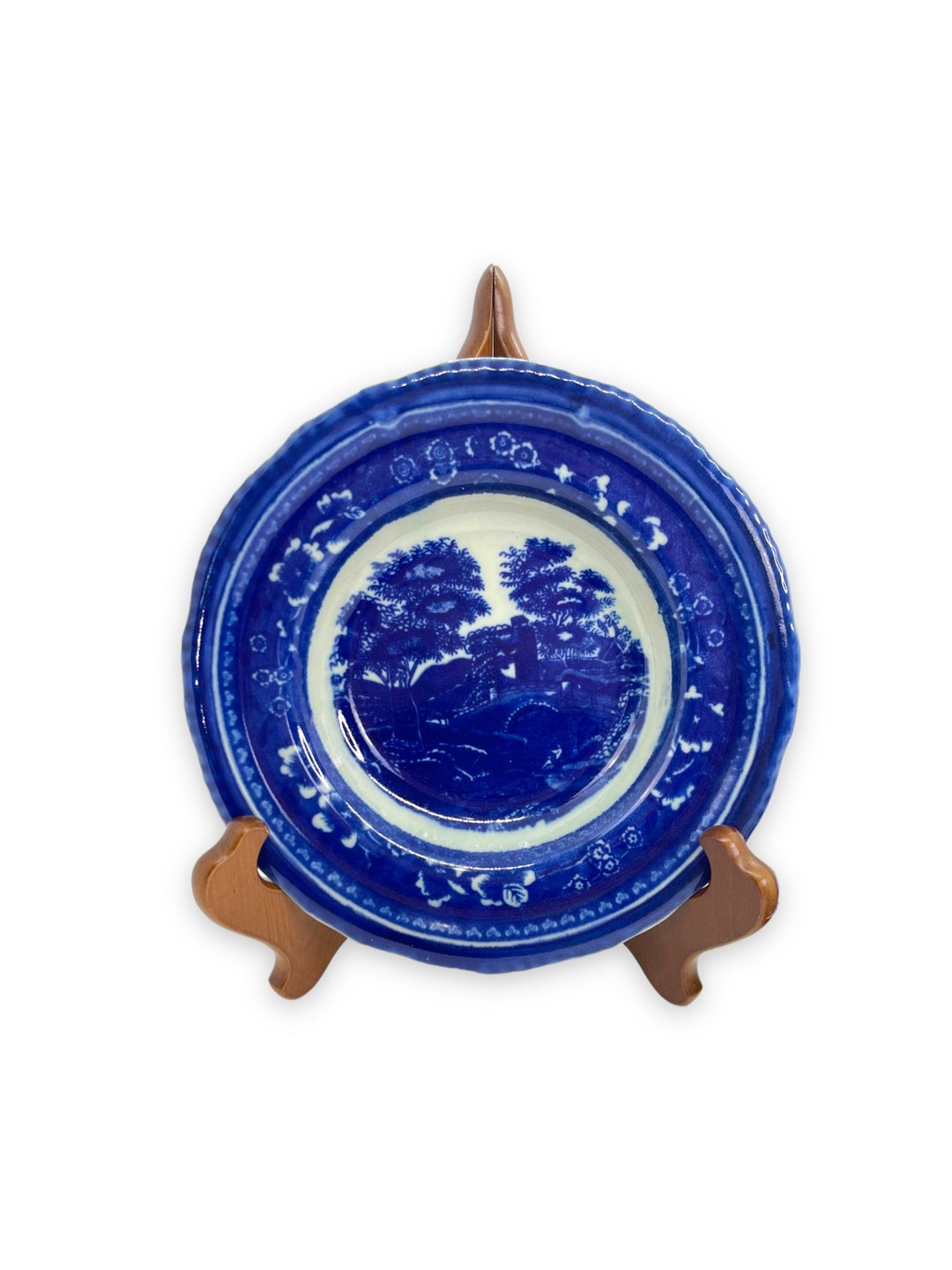 Set of 3 Antique 1800's Cobalt Flow Blue Ironstone 7" Bowl Desert Bread ...