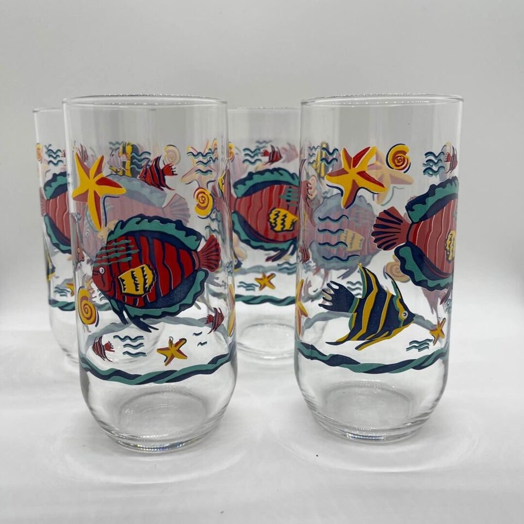 Vintage Libbey Glass Tumblers, MCM Fish Print, Ocean Theme, Set of 4 - Etsy
