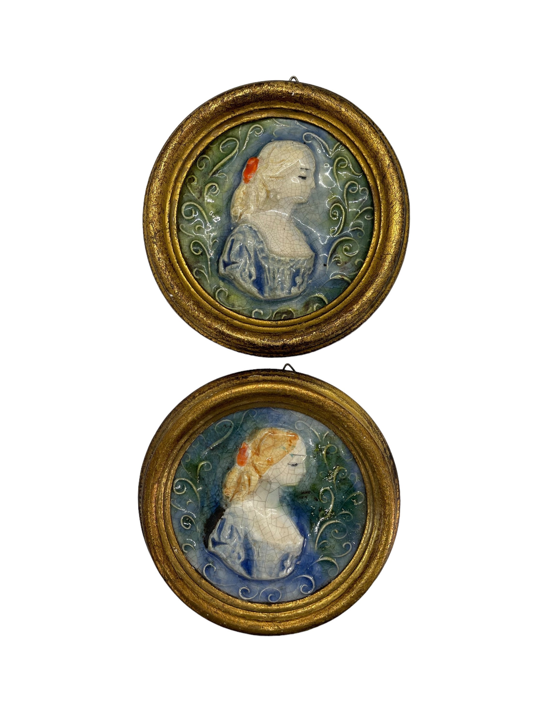VTG 2 Small Gold Round Hand Painted Ceramic Frames Porcelain Faces ...