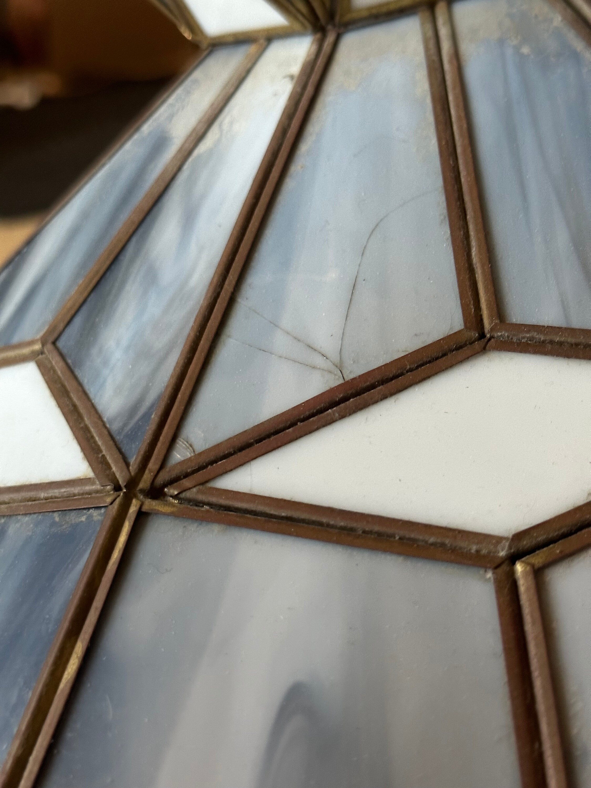 Vintage Blue & White Slag Stained Glass Hanging Light Shade, Tiffany ...