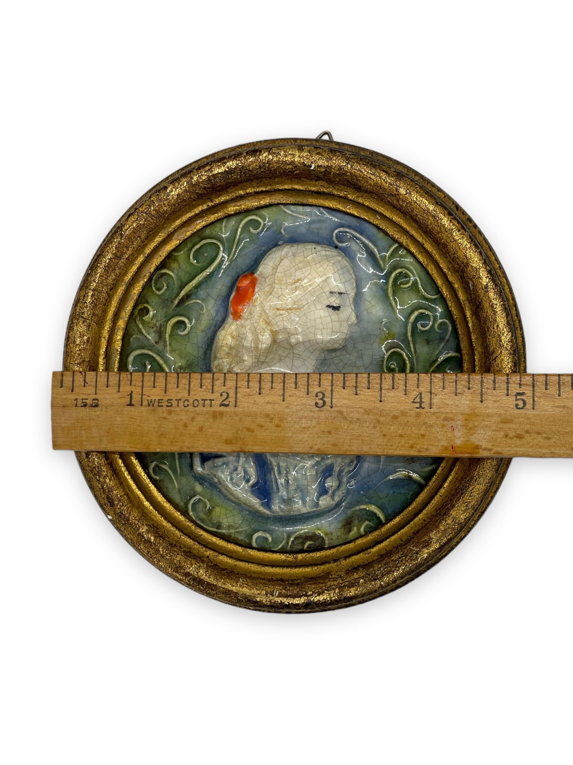 VTG 2 Small Gold Round Hand Painted Ceramic Frames Porcelain Faces ...