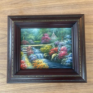 Rare C Jaffey Original Oil Painting Framed, Waterfall Flower Garden and ...