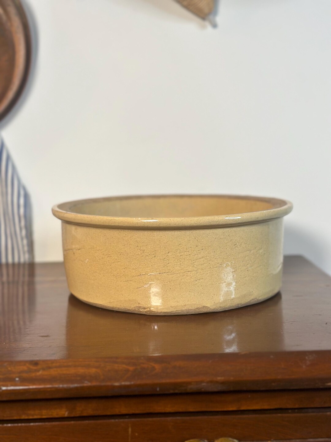 Antique Glazed Stoneware Dog Bowl, Console Table Bowl, Entry Way Dish ...