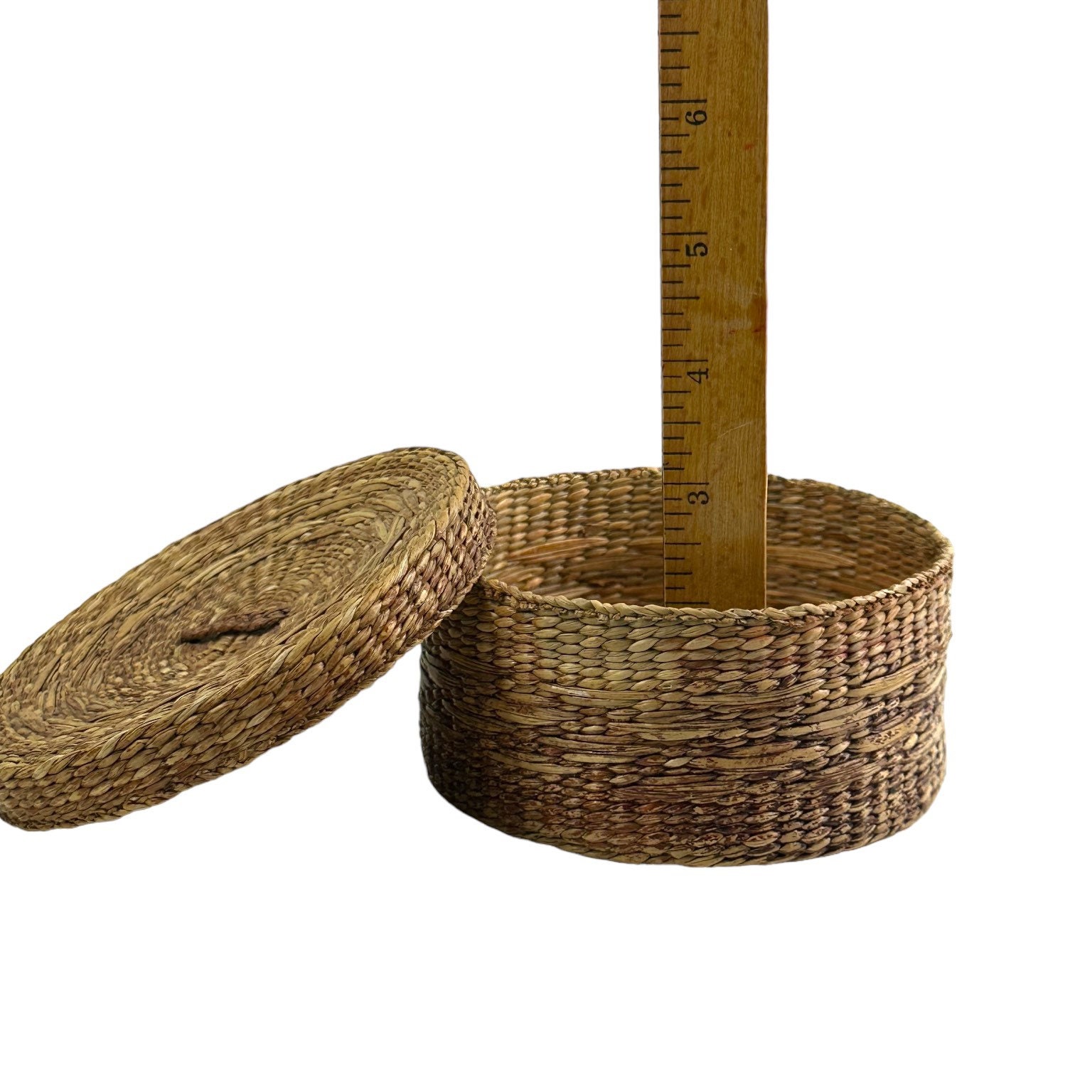 Vintage Wicker Lidded Basket, Hexagon Wicker Bathroom Vanity Canister ...