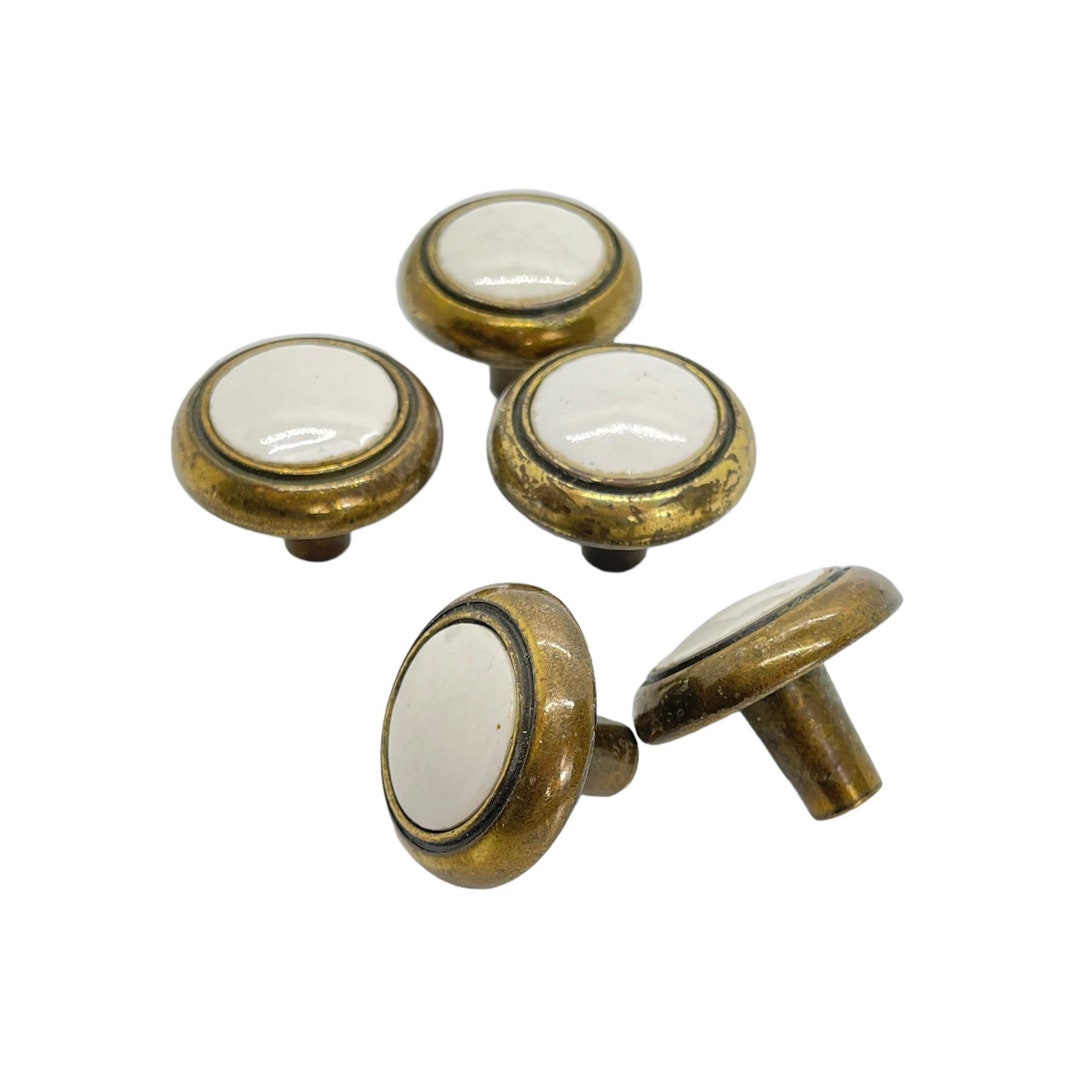 Antique Brass White Ceramic Cabinet Knobs FI-3857-100 - Etsy