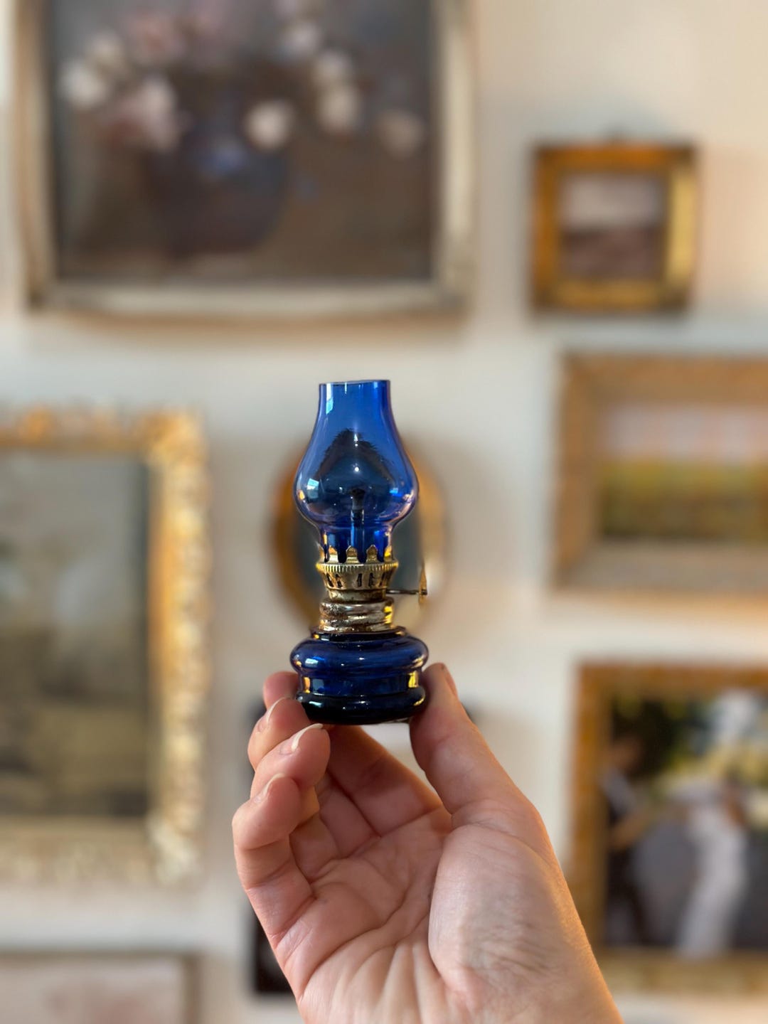Vintage 4 Mini Cobalt Blue Oil Lamp, Miniature Kerosene Oil Lamp ...