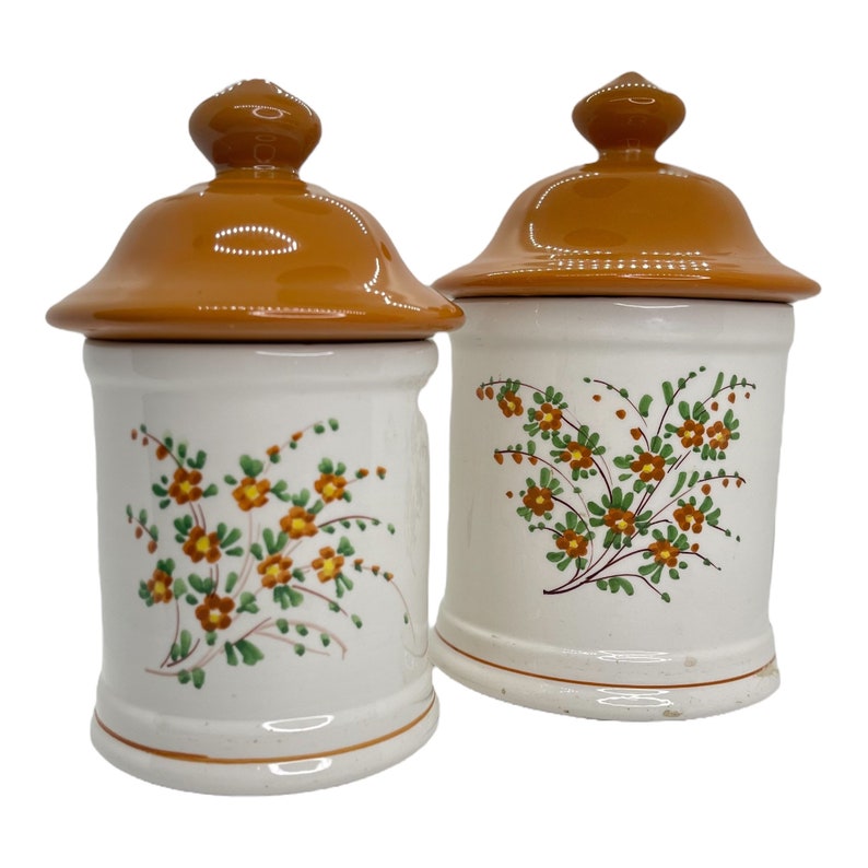 Mid Century Canister Set Hand Painted Flowers, Retro Orange Canister ...